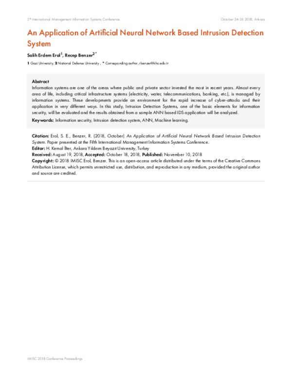 Pdf An Application Of Artificial Neural Network Based Intrusion Detection System