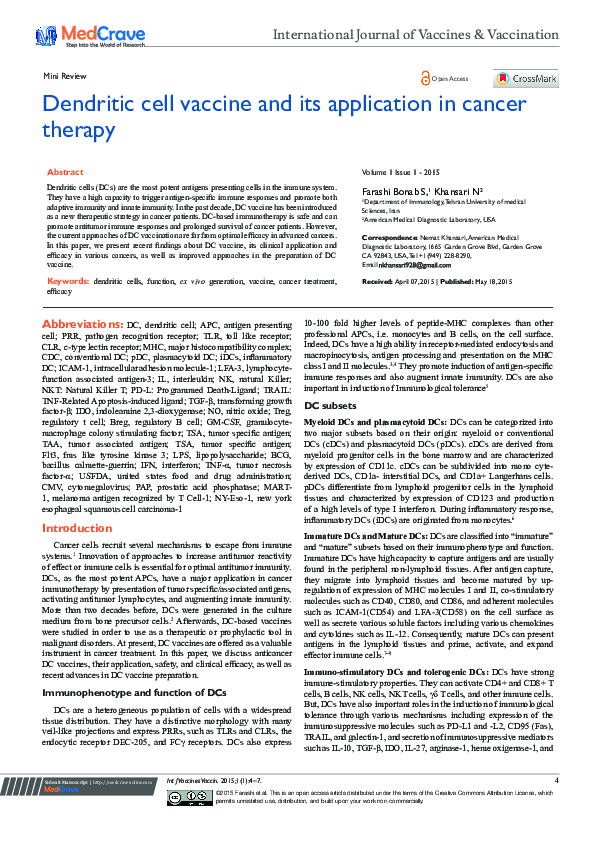 (PDF) Dendritic Cell Vaccine and its Application in Cancer Therapy