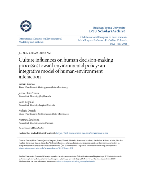 (PDF) Culture influences on human decision-making processes toward environmental policy: an ...