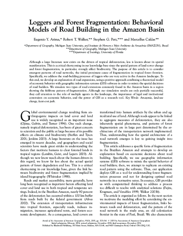 (PDF) Loggers and Forest Fragmentation: Behavioral Models of Road ...