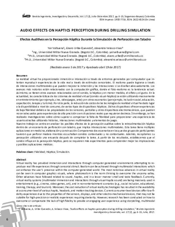 (PDF) Audio Effects on Haptics Perception During Drilling Simulation