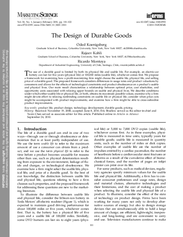 (PDF) The Design of Durable Goods