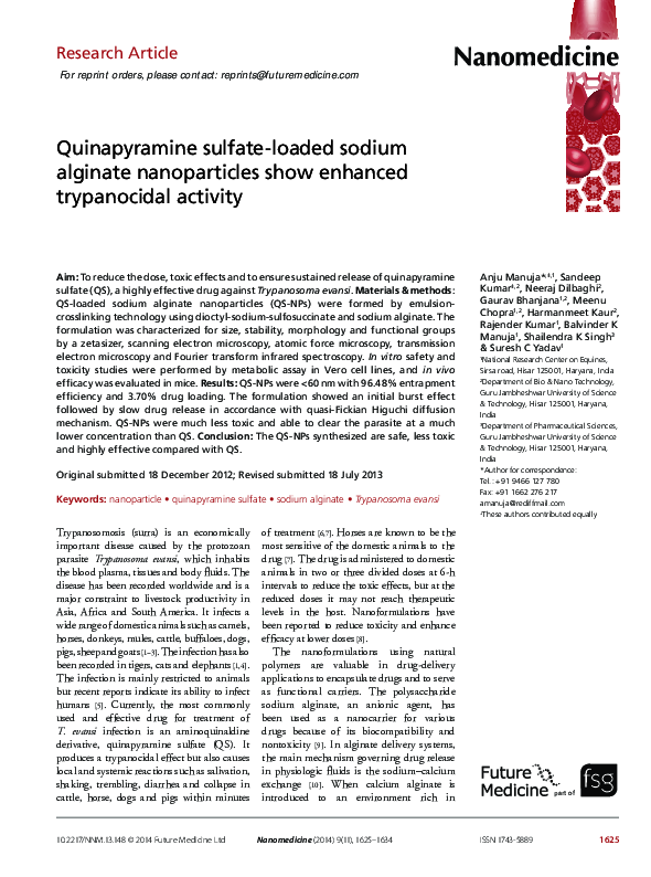 (PDF) Quinapyramine sulfate-loaded sodium alginate nanoparticles show ...