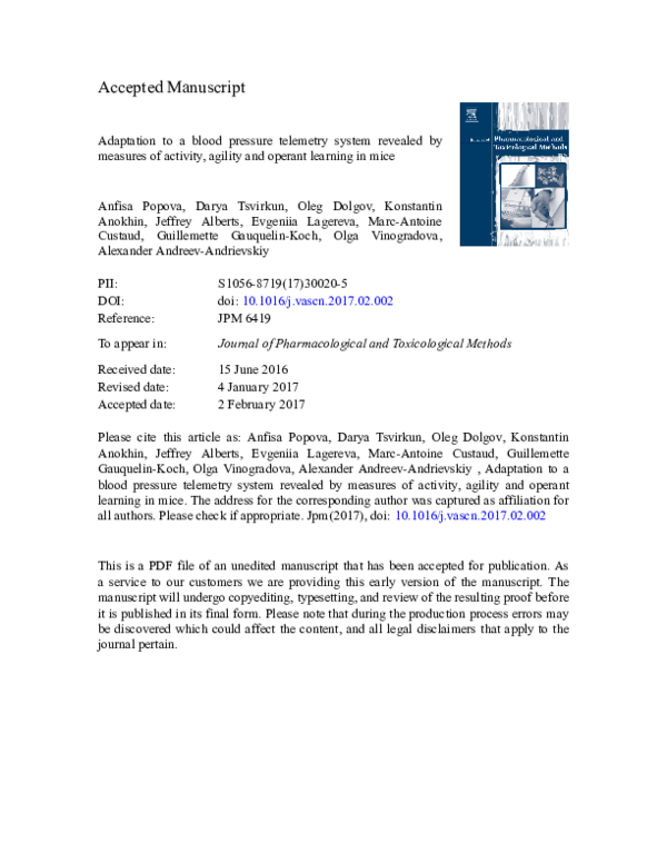 (PDF) Adaptation to a blood pressure telemetry system revealed by ...