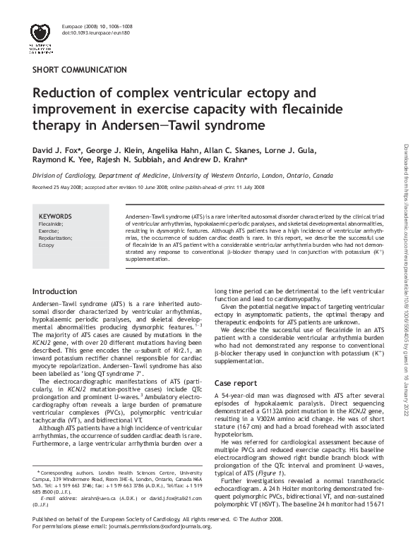 (PDF) SHORT COMMUNICATION Reduction of complex ventricular ectopy and