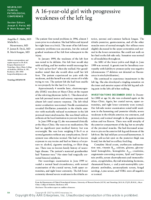 (PDF) A 16-year-old girl with progressive weakness of the left leg
