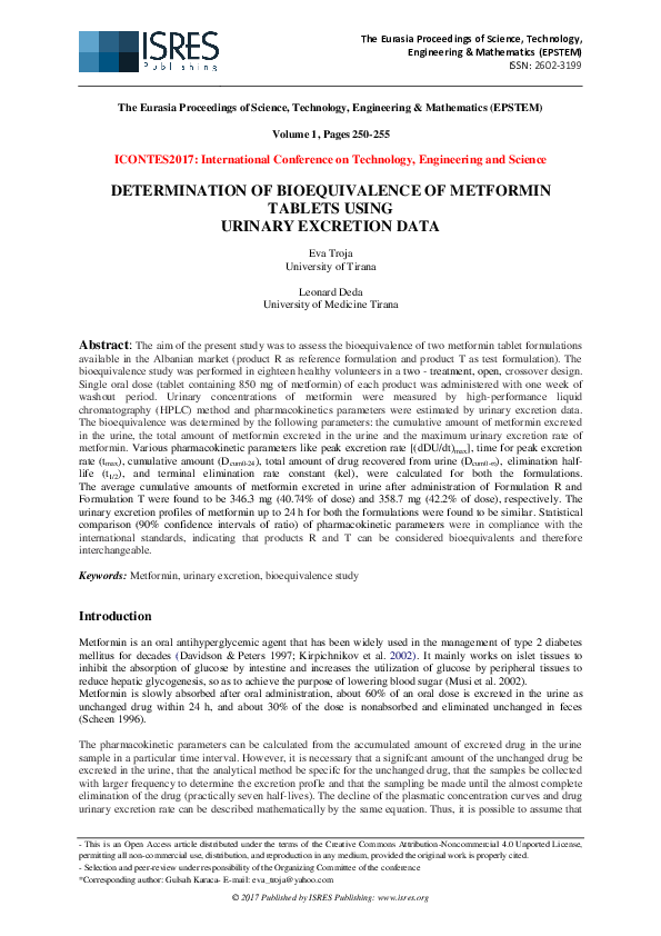 (PDF) Determination of Bioequivalence of Metformin Tablets Using ...