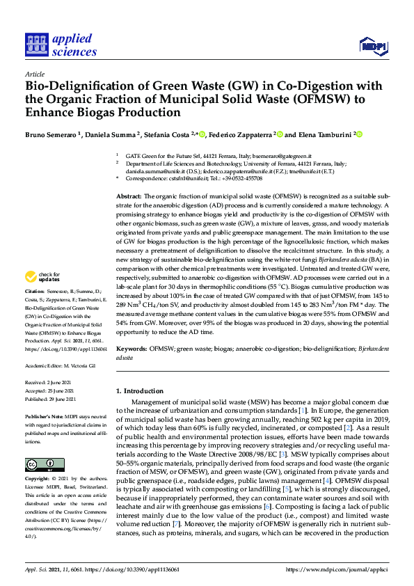 (PDF) Bio-Delignification of Green Waste (GW) in Co-Digestion with the ...