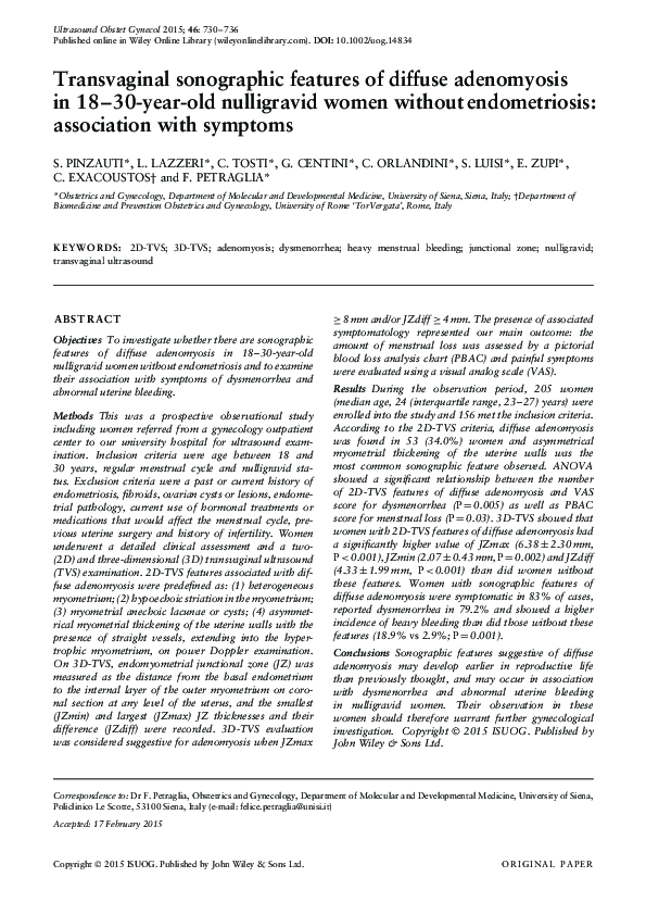 (PDF) Transvaginal sonographic features of diffuse adenomyosis in 18-30 ...