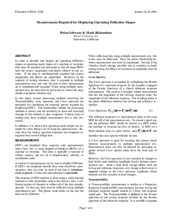 (PDF) Measurements Required for Displaying Operating Deflection Shapes