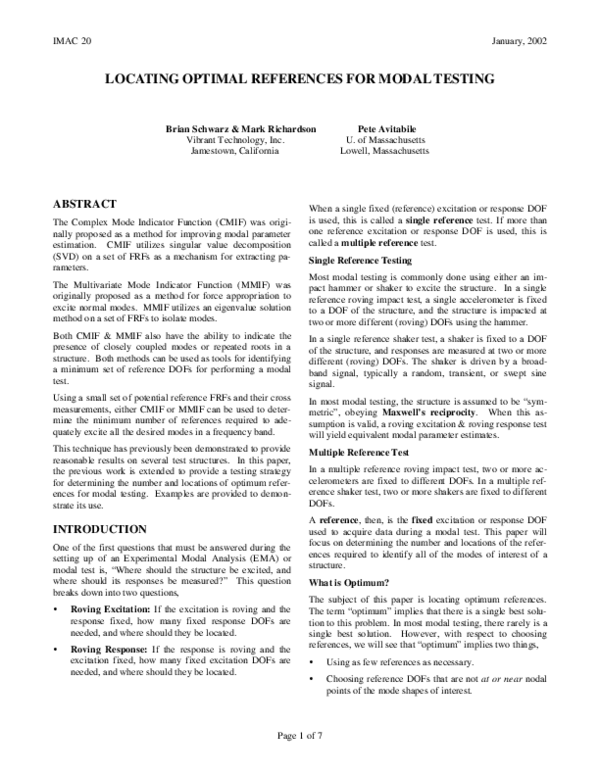 (PDF) Locating Optimal References for Modal Testing