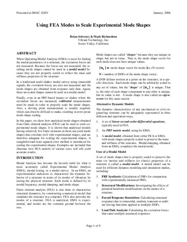 (PDF) Using FEA Modes to Scale Experimental Mode Shapes