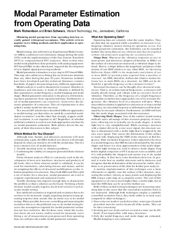 (PDF) Modal parameter estimation from operating data