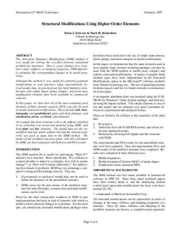 (PDF) Structural Modifications Using Higher Order Elements