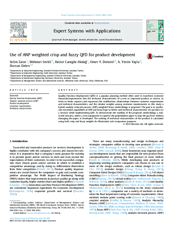 Pdf Use Of Anp Weighted Crisp And Fuzzy Qfd For Product Development