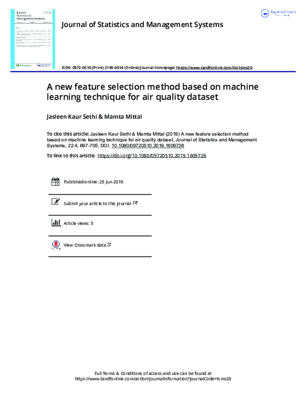 (PDF) A new feature selection method based on machine learning technique for air quality dataset