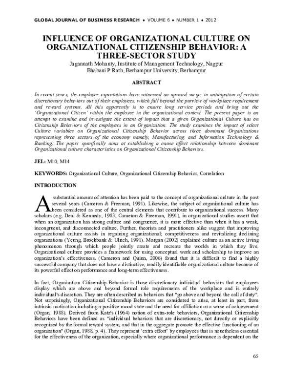 (PDF) Influence of Organizational Culture on Organizational Citizenship Behavior: A Three-Sector ...