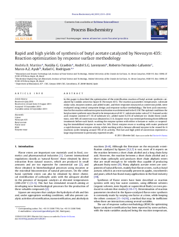 (PDF) Rapid and high yields of synthesis of butyl acetate catalyzed by ...