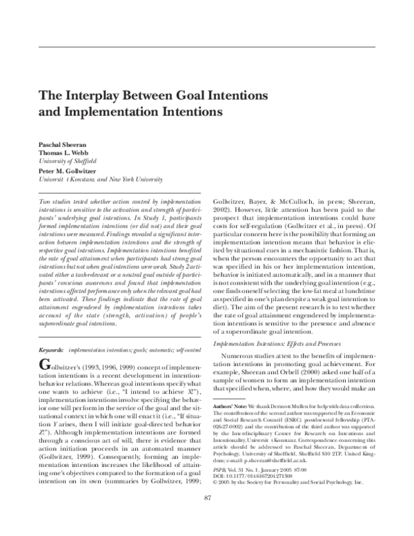 (PDF) The interplay between goal intentions and implementation intentions
