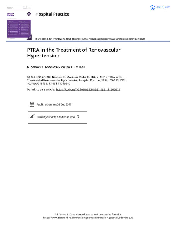 (PDF) PTRA in the Treatment of Renovascular Hypertension