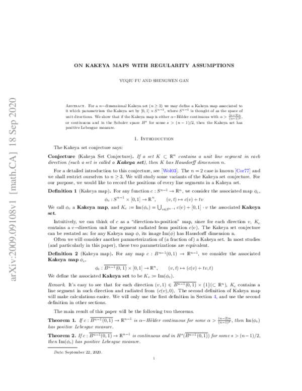 (PDF) On Kakeya maps with regularity assumptions | Yuqiu Fu - Academia.edu