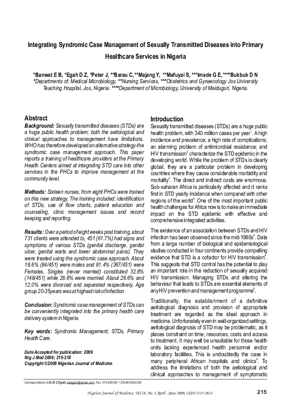 (PDF) Integrating syndromic case management of sexually transmitted ...
