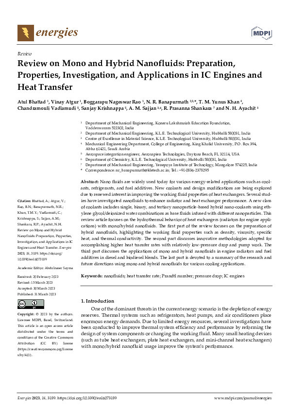 (PDF) Review on Mono and Hybrid Nanofluids: Preparation, Properties ...