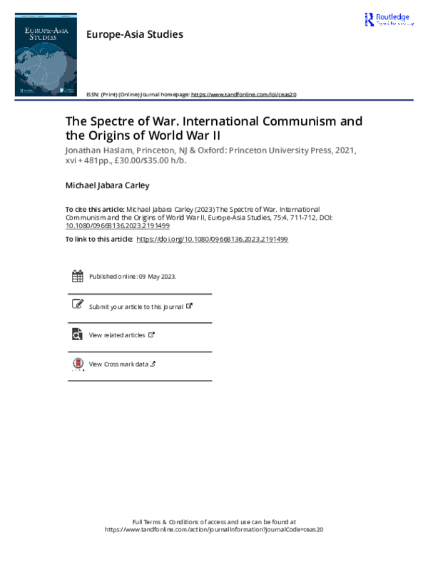 (PDF) Review of Jonathan Haslam, Spectre of War: International ...