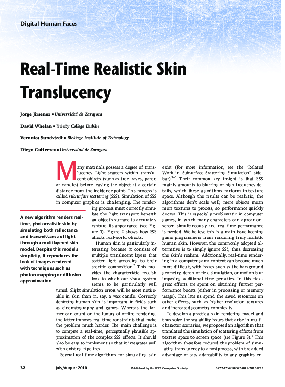 (PDF) Real-Time Realistic Skin Translucency | Diego Gutierrez - Academia.edu