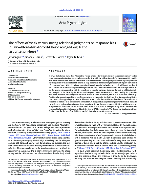 (PDF) The effects of weak versus strong relational judgments on ...