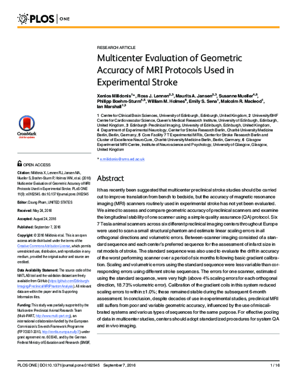(PDF) Multicenter Evaluation of Geometric Accuracy of MRI Protocols Used in Experimental Stroke ...