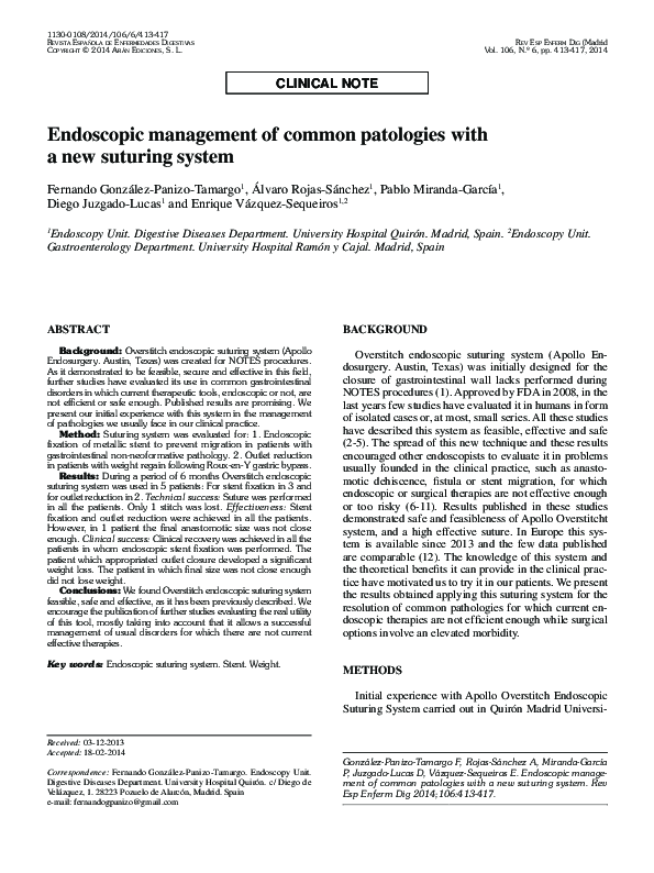 (PDF) Endoscopic management of common patologies with a new suturing system