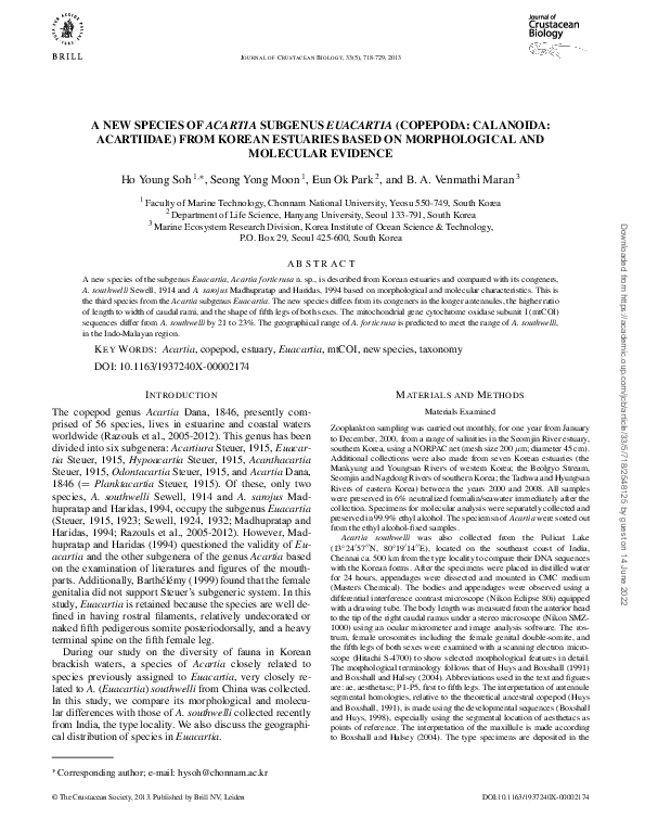 (PDF) A new species of Acartia subgenus Euacartia (Copepoda: Calanoida ...