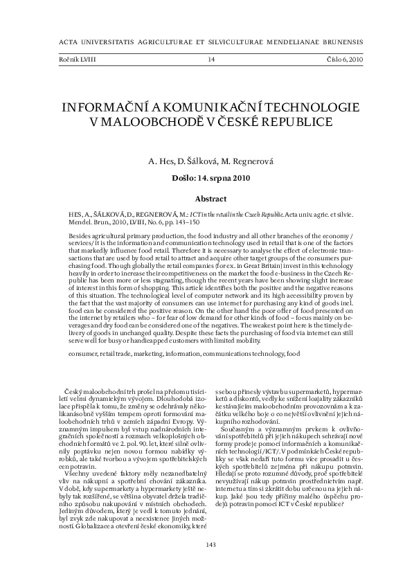 (PDF) ICT in the retail in the Czech Republic