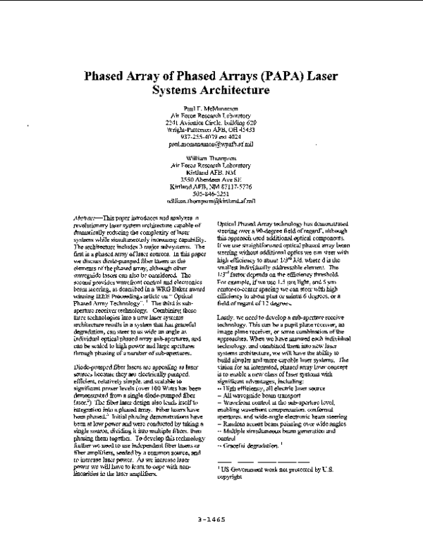 (PDF) Phased Array of Phased Arrays (PAPA) Laser Systems Architecture