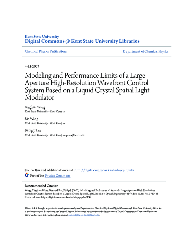 (PDF) Modeling and performance limits of a large aperture high-resolution wavefront control ...