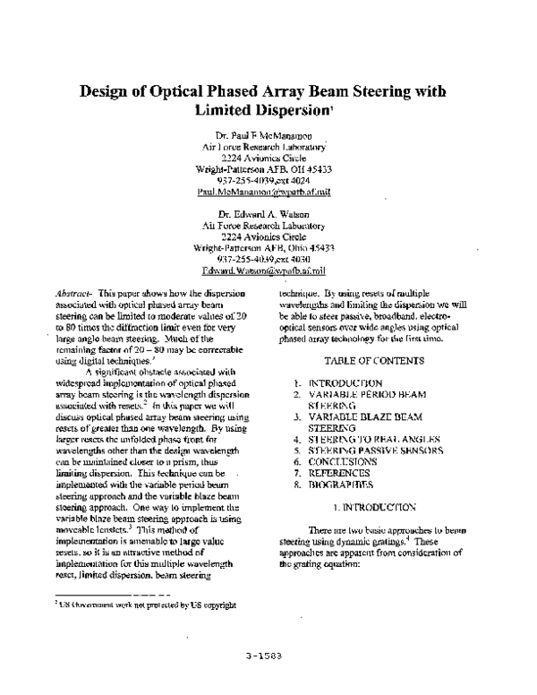 (PDF) Design of optical phased array beam steering with limited dispersion