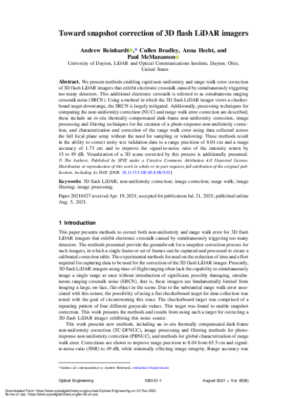 (PDF) Toward snapshot correction of 3D flash LiDAR imagers
