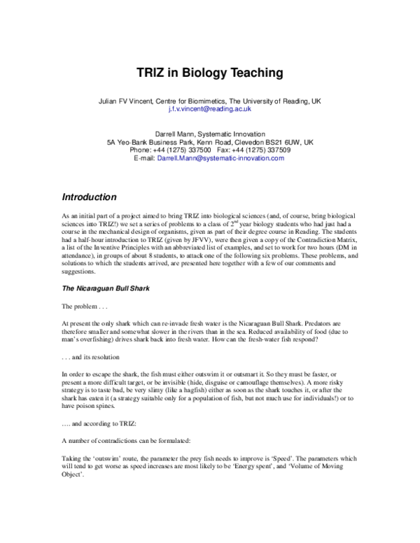 (PDF) TRIZ in Biology Teaching