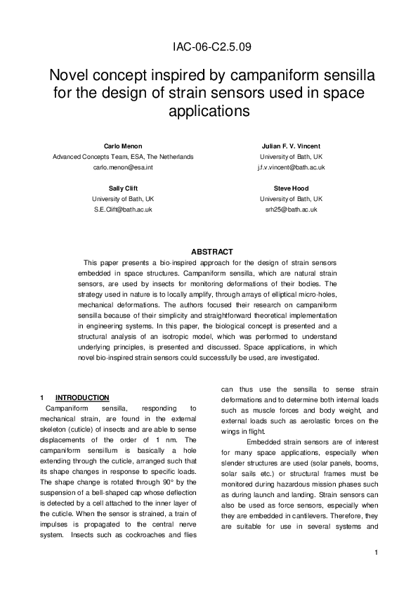 (PDF) Bio-Inspired Strain Sensors for Space Structures