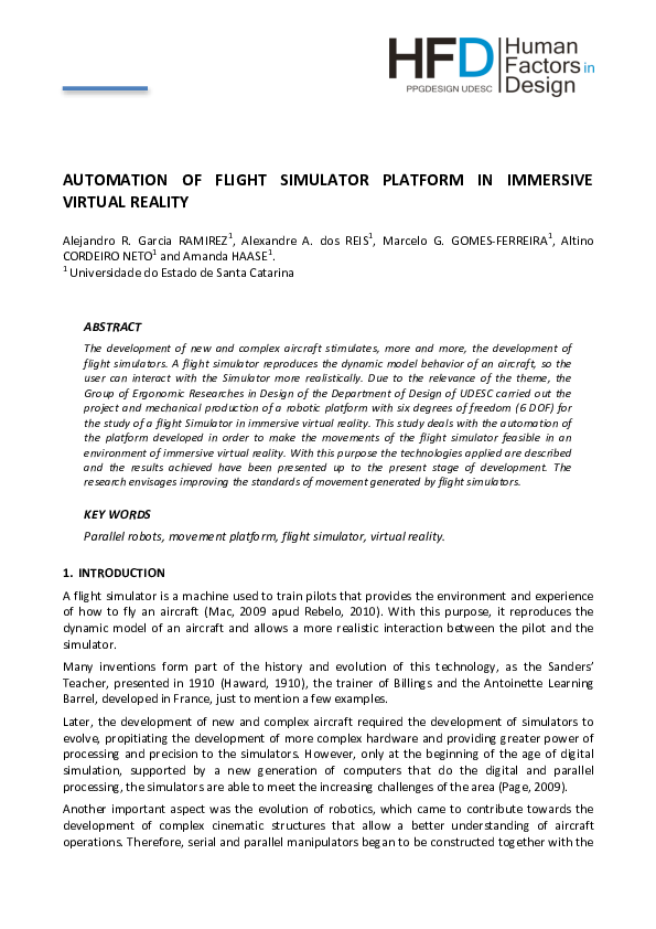 (PDF) Automation of Flight Simulator Platform in Immersive Virtual Reality