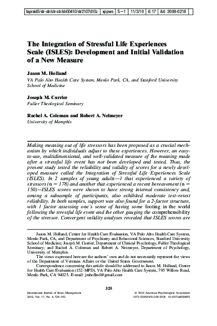 (PDF) The Integration of Stressful Life Experiences Scale (ISLES): Development and initial ...