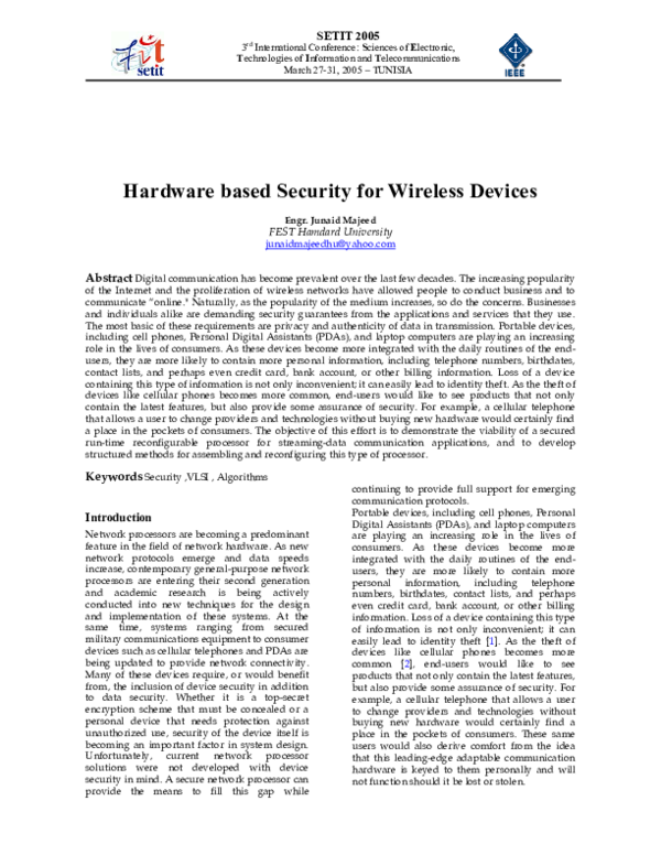 (PDF) Hardware based Security for Wireless Devices
