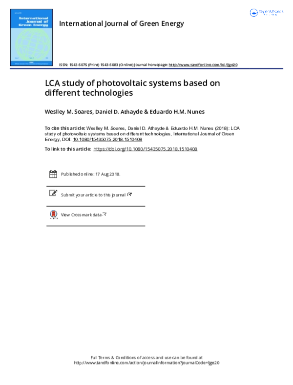 (PDF) LCA study of photovoltaic systems based on different technologies