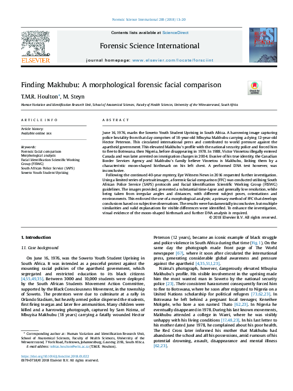 (PDF) Finding Makhubu: A morphological forensic facial comparison