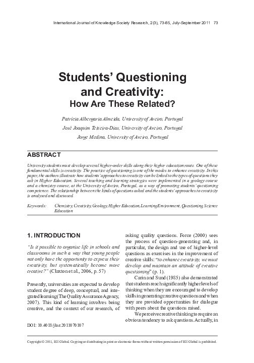(PDF) Students’ Questioning and Creativity