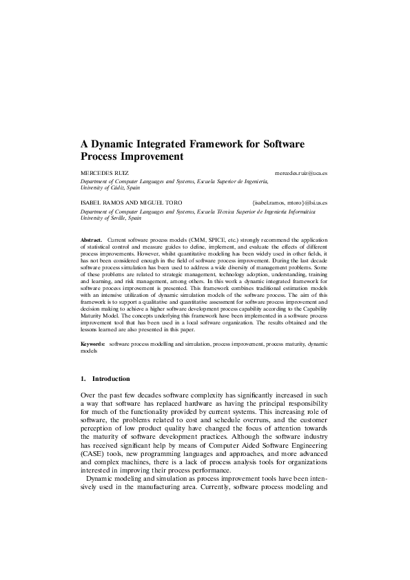 (PDF) A dynamic integrated framework for software process improvement