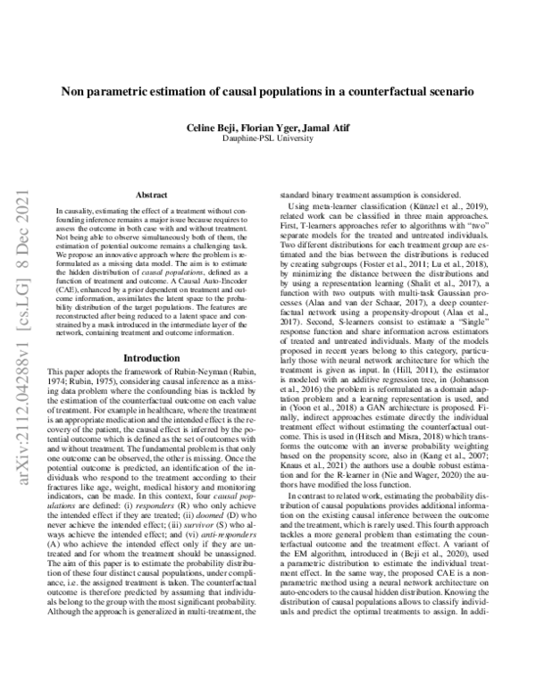 Pdf Non Parametric Estimation Of Causal Populations In A
