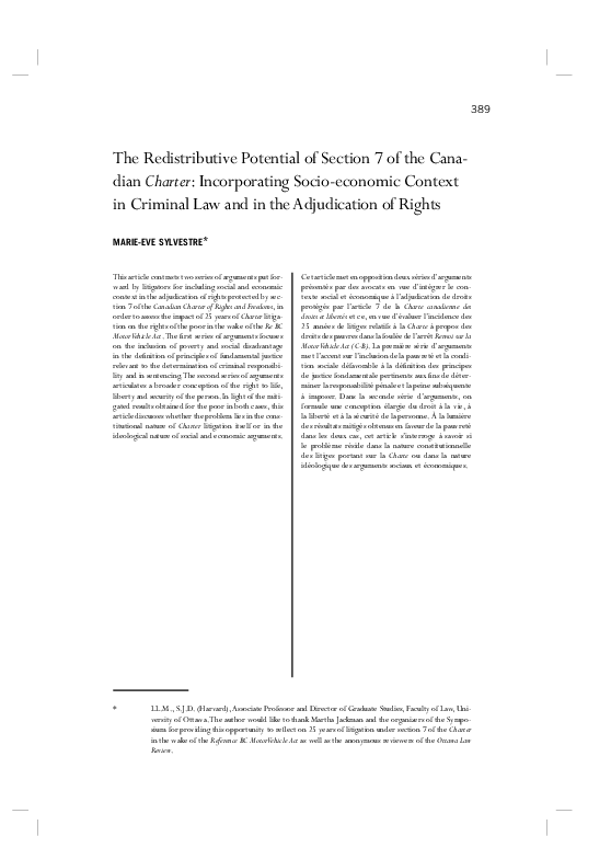 (PDF) The Redistributive Potential of Section 7 of the Canadian Charter ...