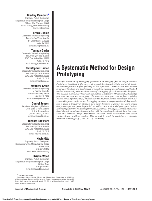 (PDF) A Systematic Method for Design Prototyping